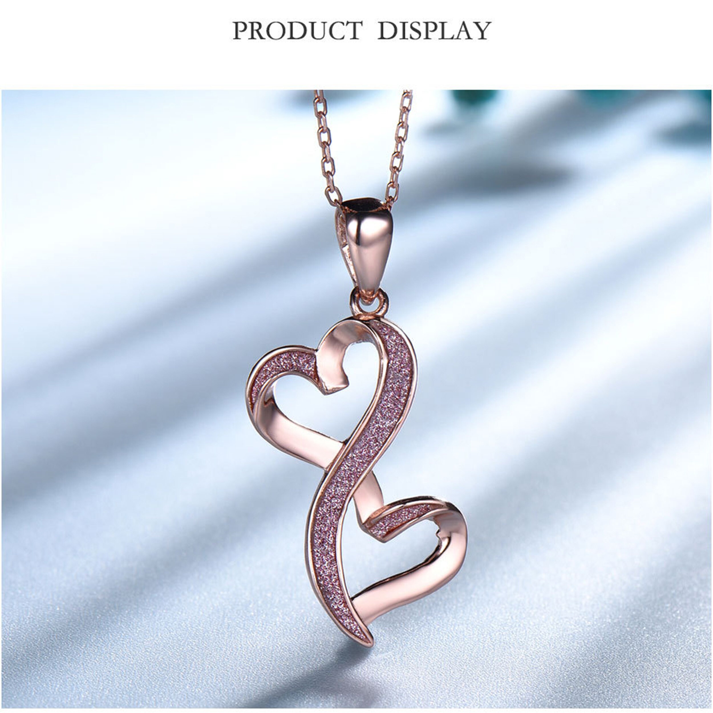 Rose Gold Color Double Heart Infinity Love Necklace Real 925 Sterling ...