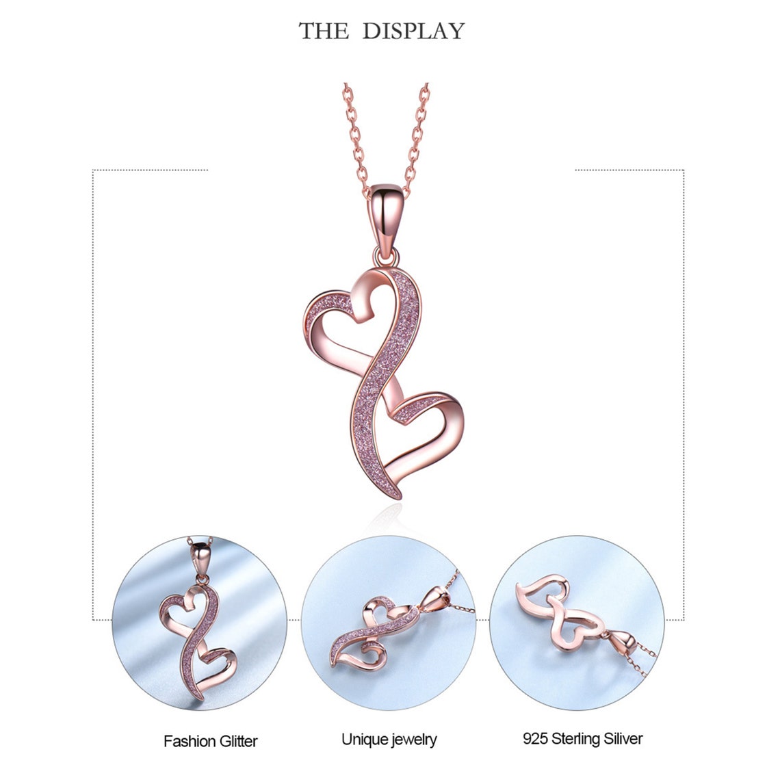 Rose Gold Color Double Heart Infinity Love Necklace Real 925 Sterling ...