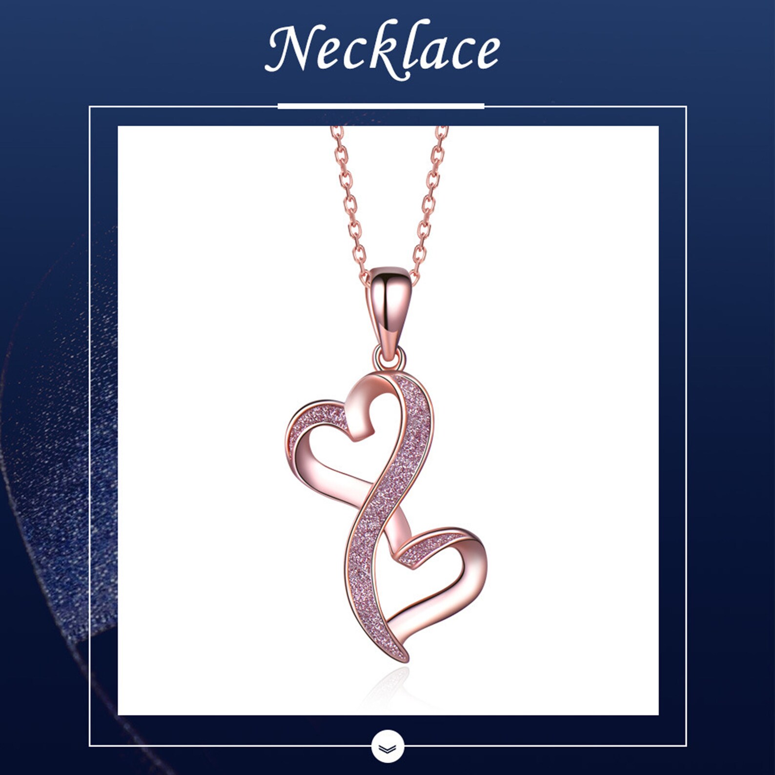 Rose Gold Color Double Heart Infinity Love Necklace Real 925 Sterling ...