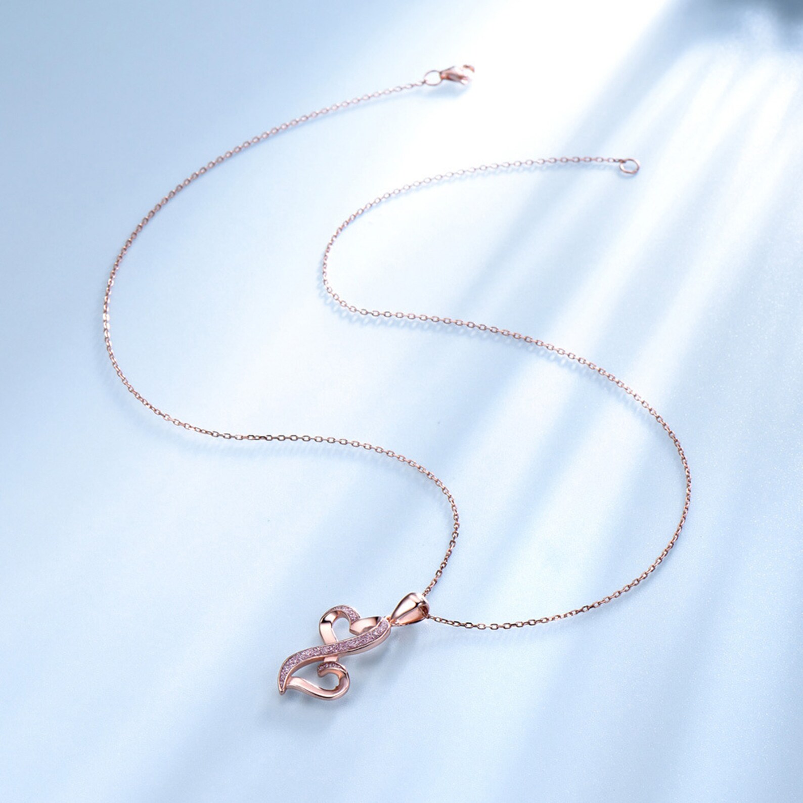 Rose Gold Color Double Heart Infinity Love Necklace Real 925 Sterling ...