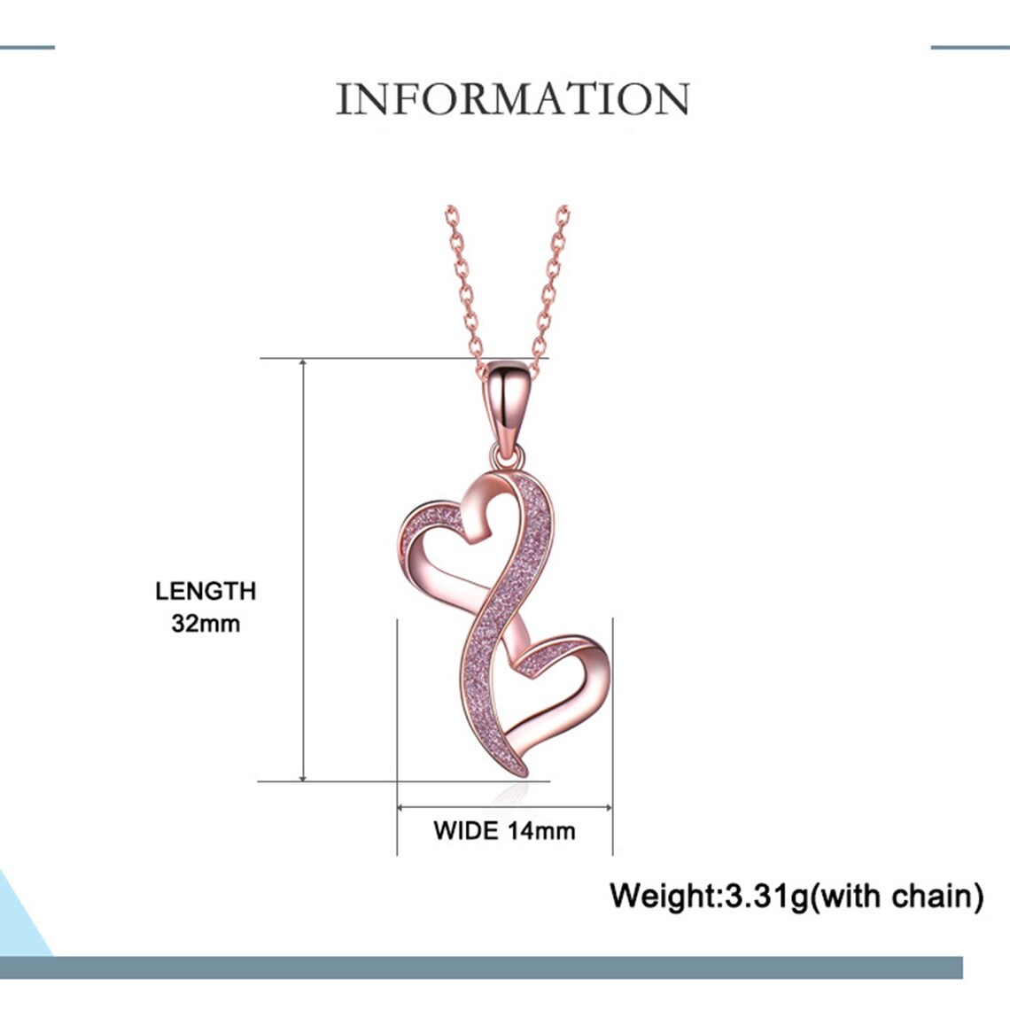 Rose Gold Color Double Heart Infinity Love Necklace Real 925 Sterling ...