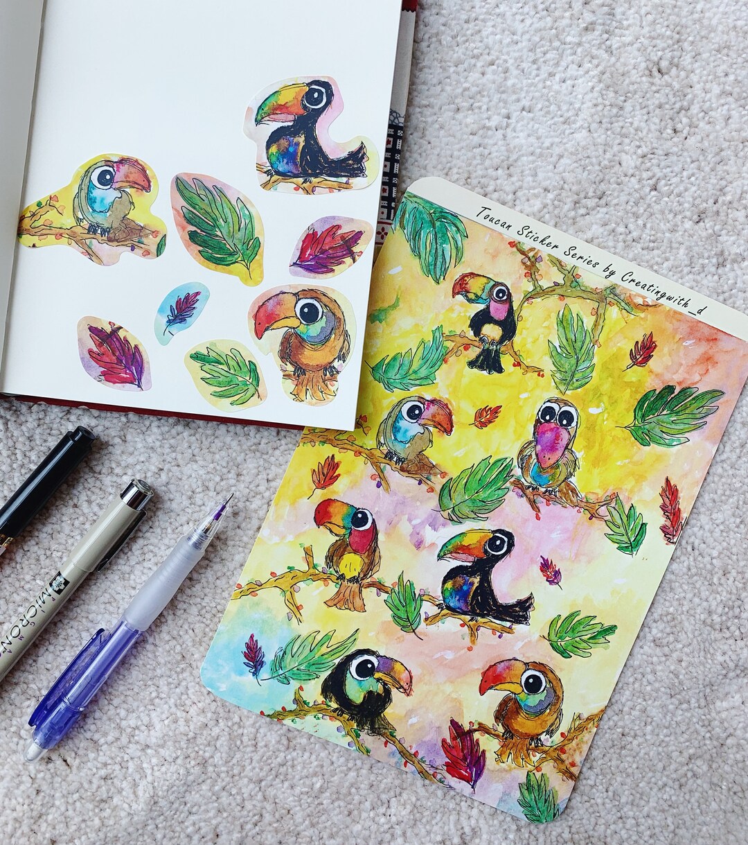 Toucan Bird Sticker Sheet, Bird Sticker, Watercolour Birds, Colourful ...