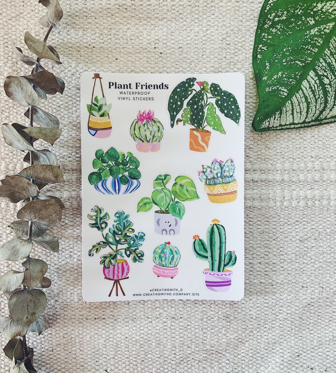 Plant Sticker Sheet, Colourful Plants, Waterproof Stickers, Cactus ...
