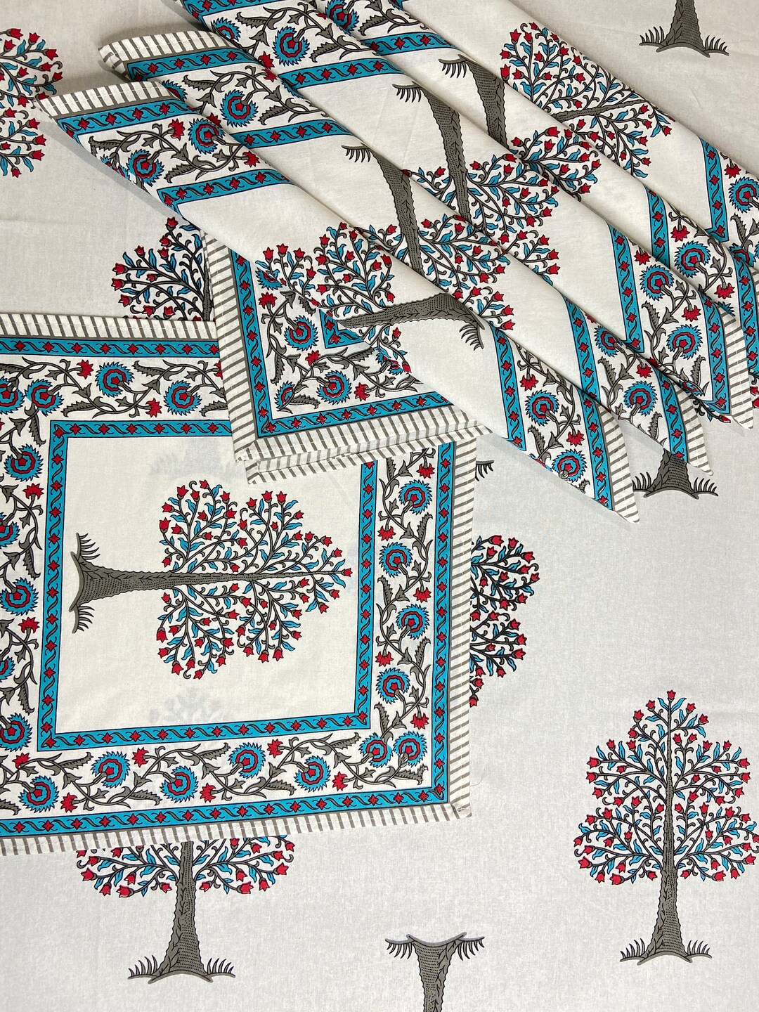 6 Seater Rectangular Tree of Life Indian Block Print Cotton - Etsy