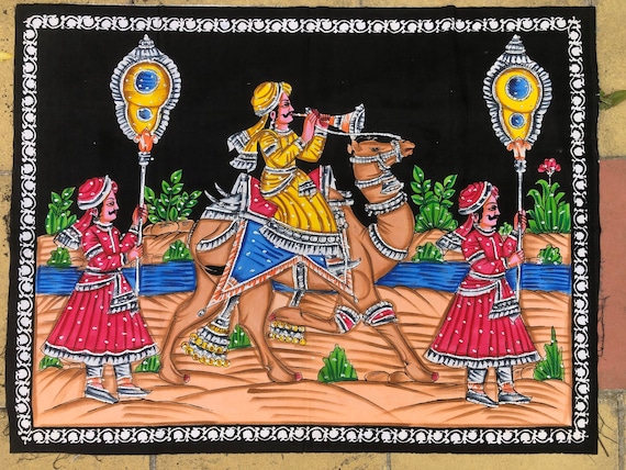 Vintage Indian Rajasthani Cloth Painting Rajasthani King With - Etsy