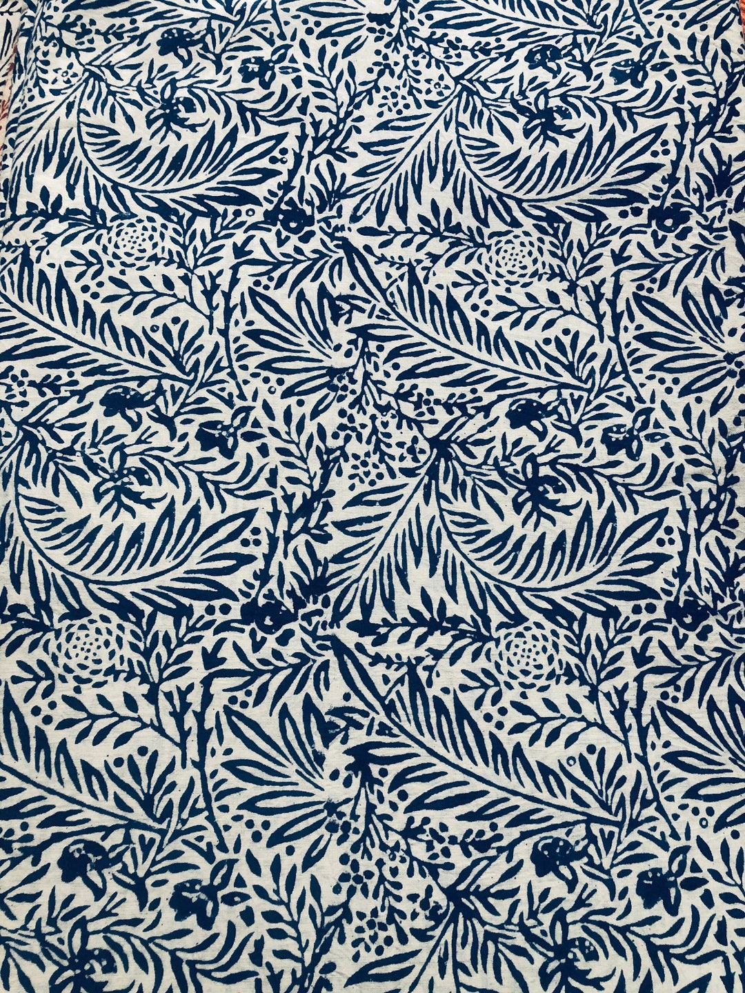 The Block Print Cotton Fabric William Morris Larkspur in Indigo Print ...