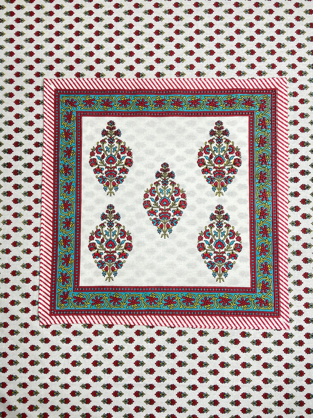6 Seater Rectangular Floral Print Indian Block Print Cotton Tablecloth ...