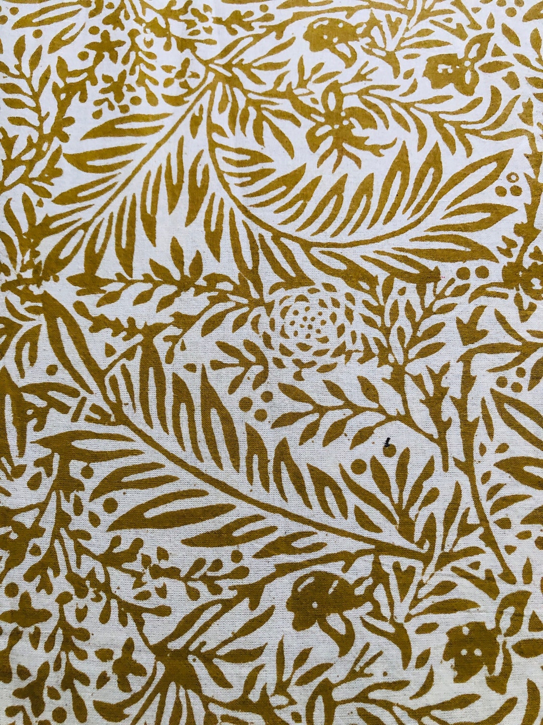 The Block Print Cotton Fabric William Morris Larkspur in Mustard Print ...
