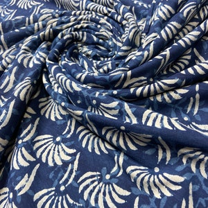 Blue Flower Leaf Fabric Indigo/dabu/ Block Print Fabric Hand Printed ...