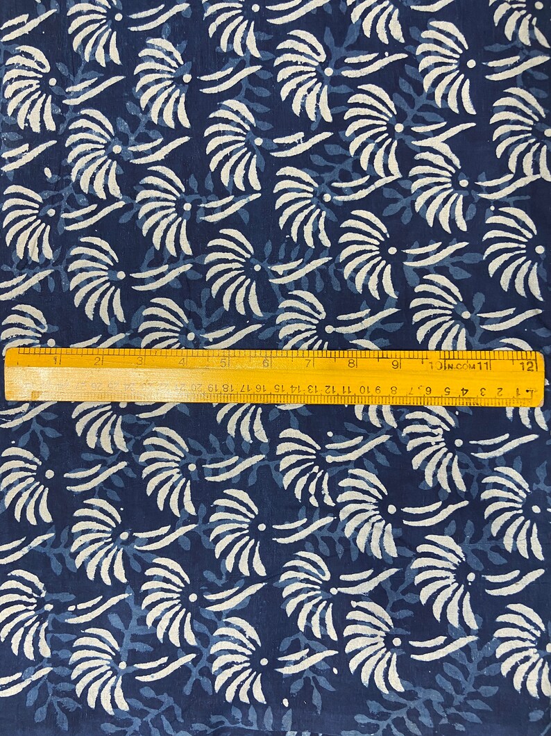 Blue Flower Leaf Fabric Indigo/dabu/ Block Print Fabric Hand Printed ...