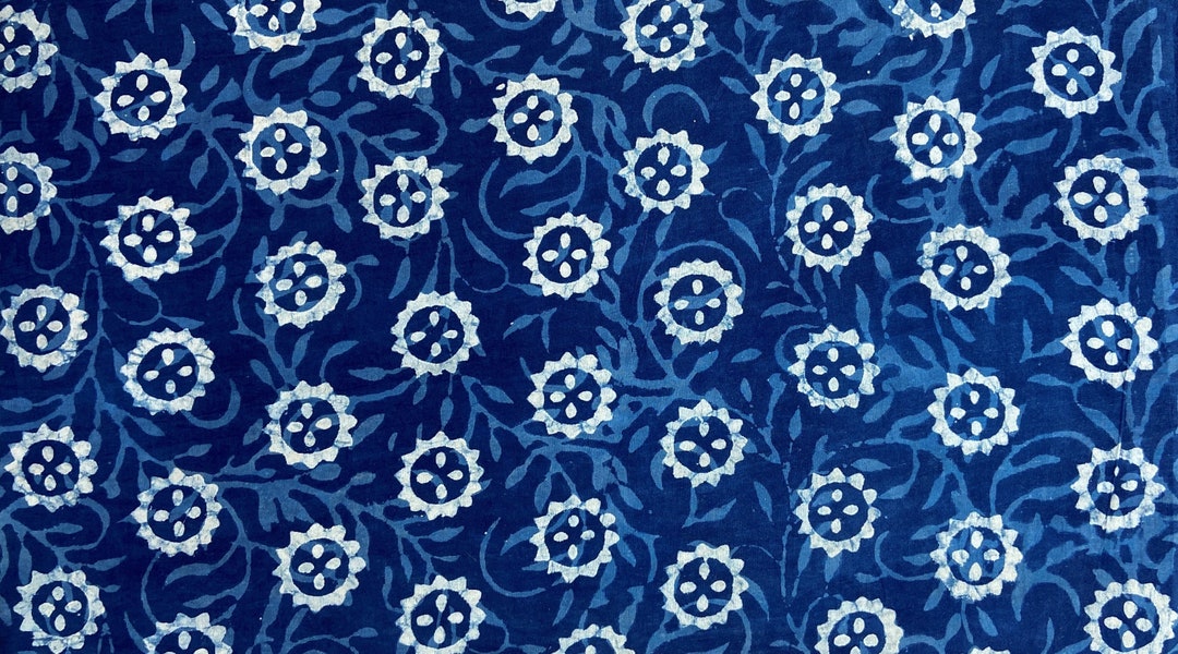 Indigo/dabu/blue Block Prints Fabric Hand Printed Indian Fabric Natural ...
