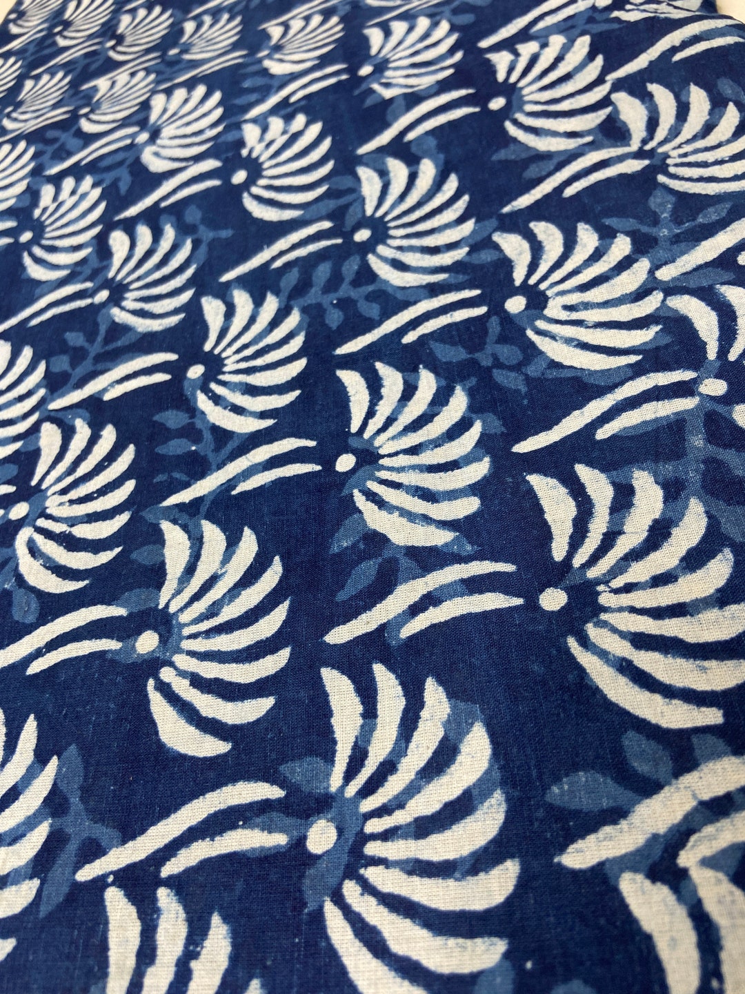 Blue Flower Leaf Fabric Indigo/dabu/ Block Print Fabric Hand Printed ...