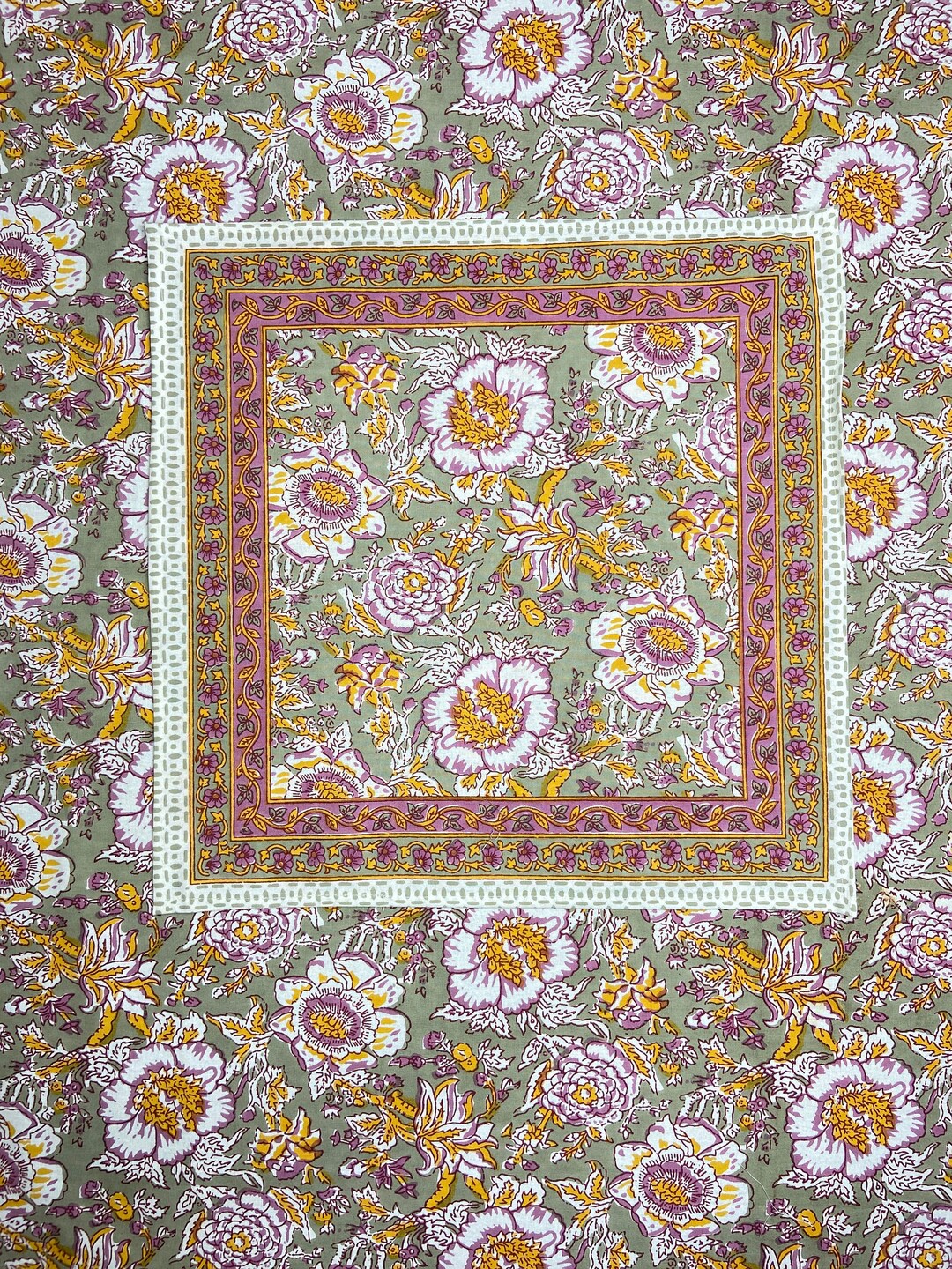 6 Seater Rectangular Indian Block Print Cotton Tablecloth With Square ...