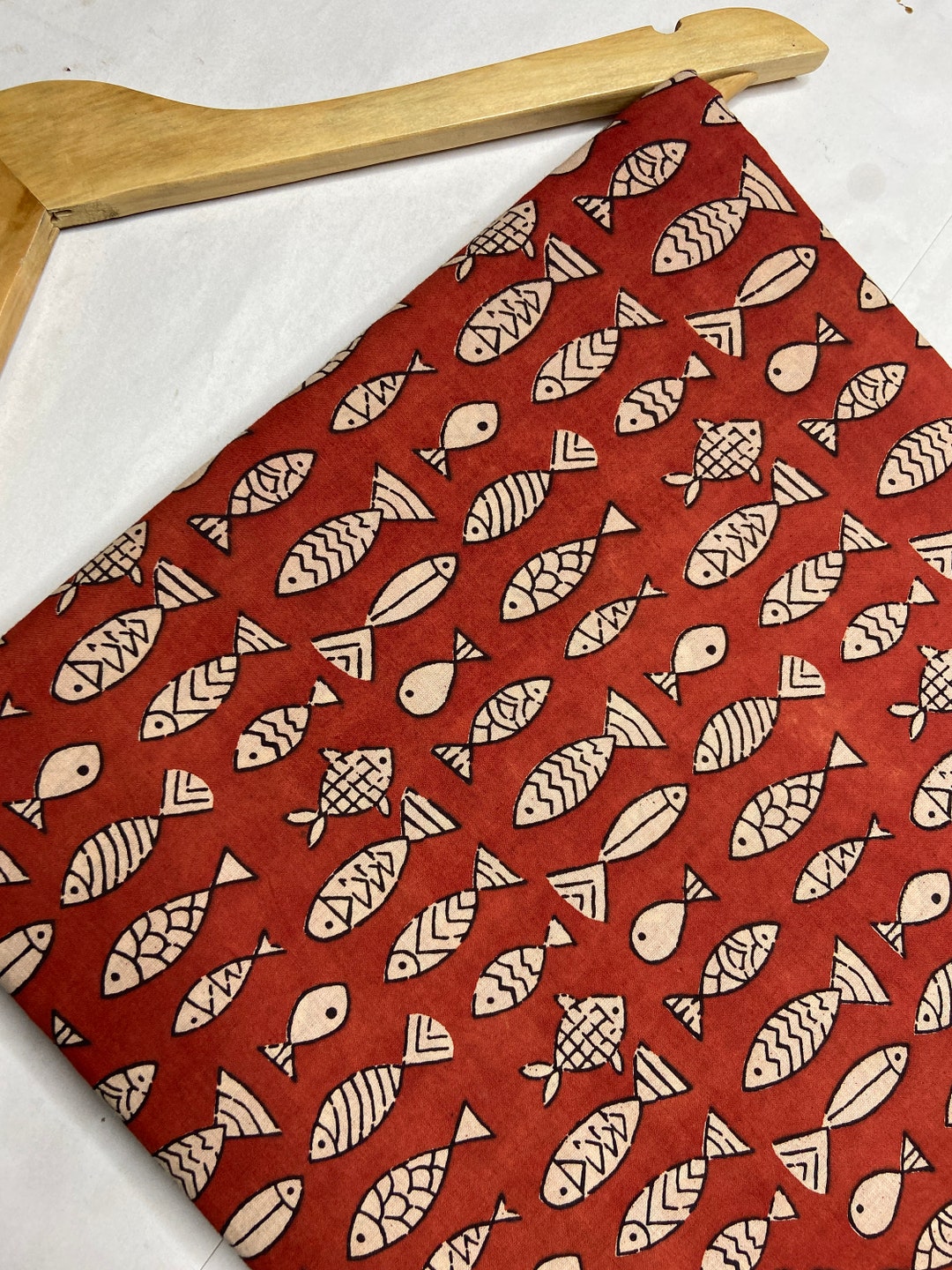Block Print 100% Cotton Fish Print Fabric in Handmade Blocks Print ...