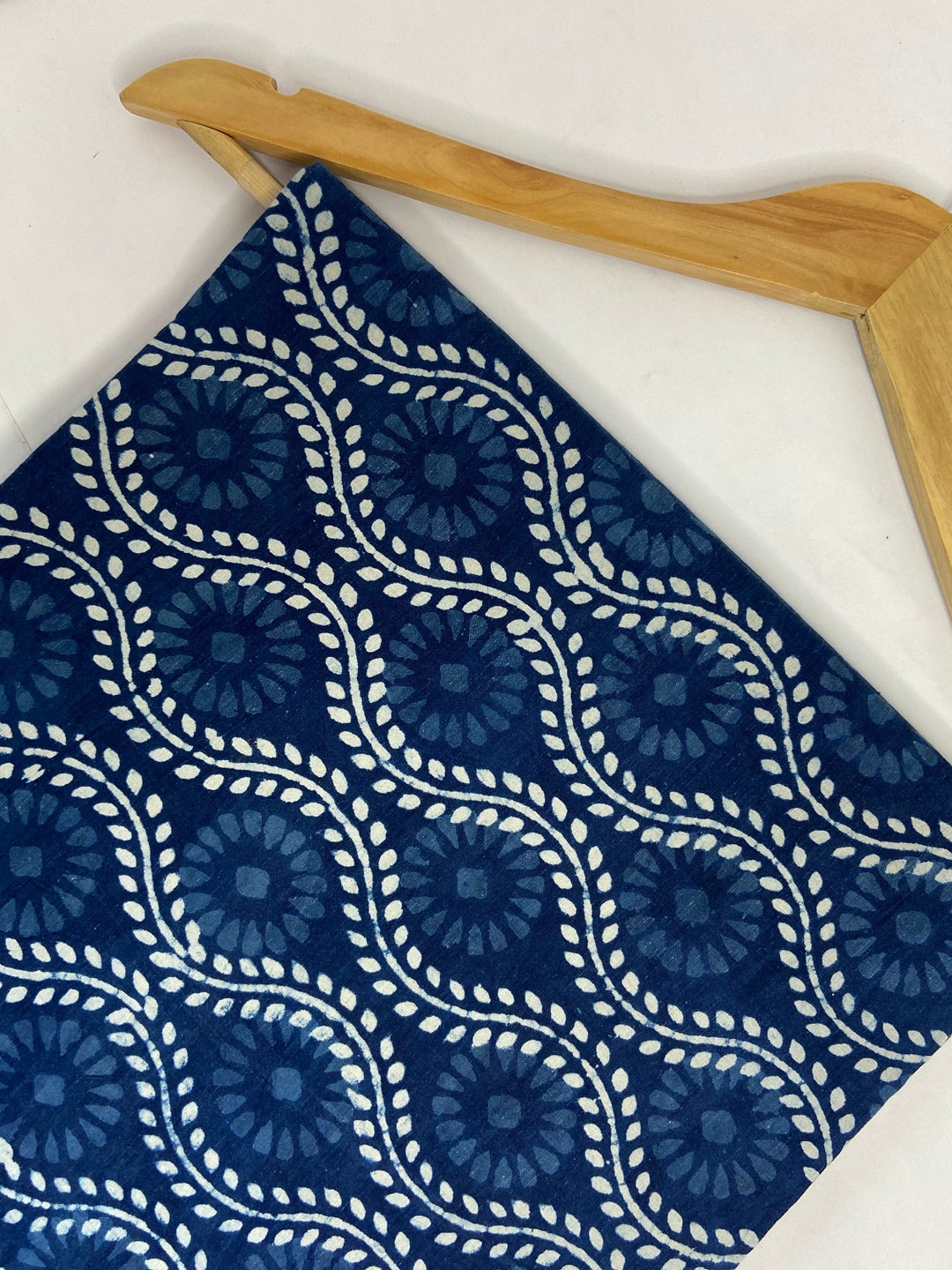 White Blue Indigo/dabu/block Print Fabric Hand Printed Fabric Floral ...
