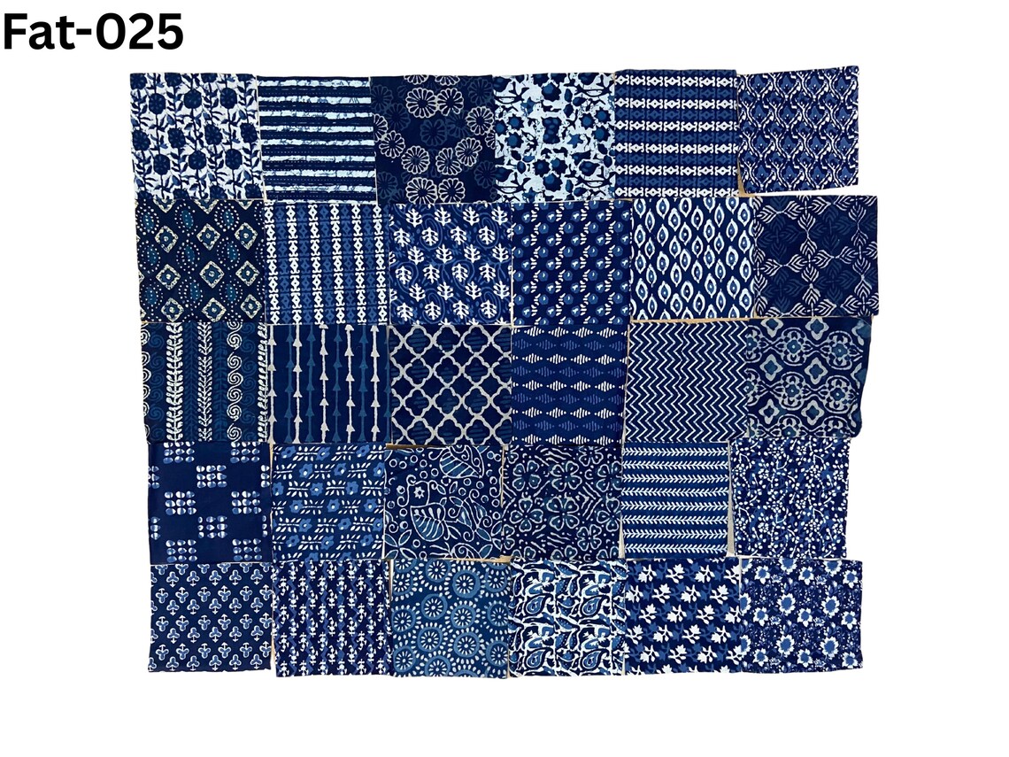 Indigo Cotton Fat Quarters 30 Pieces Indian Hand Block Printed Patch ...