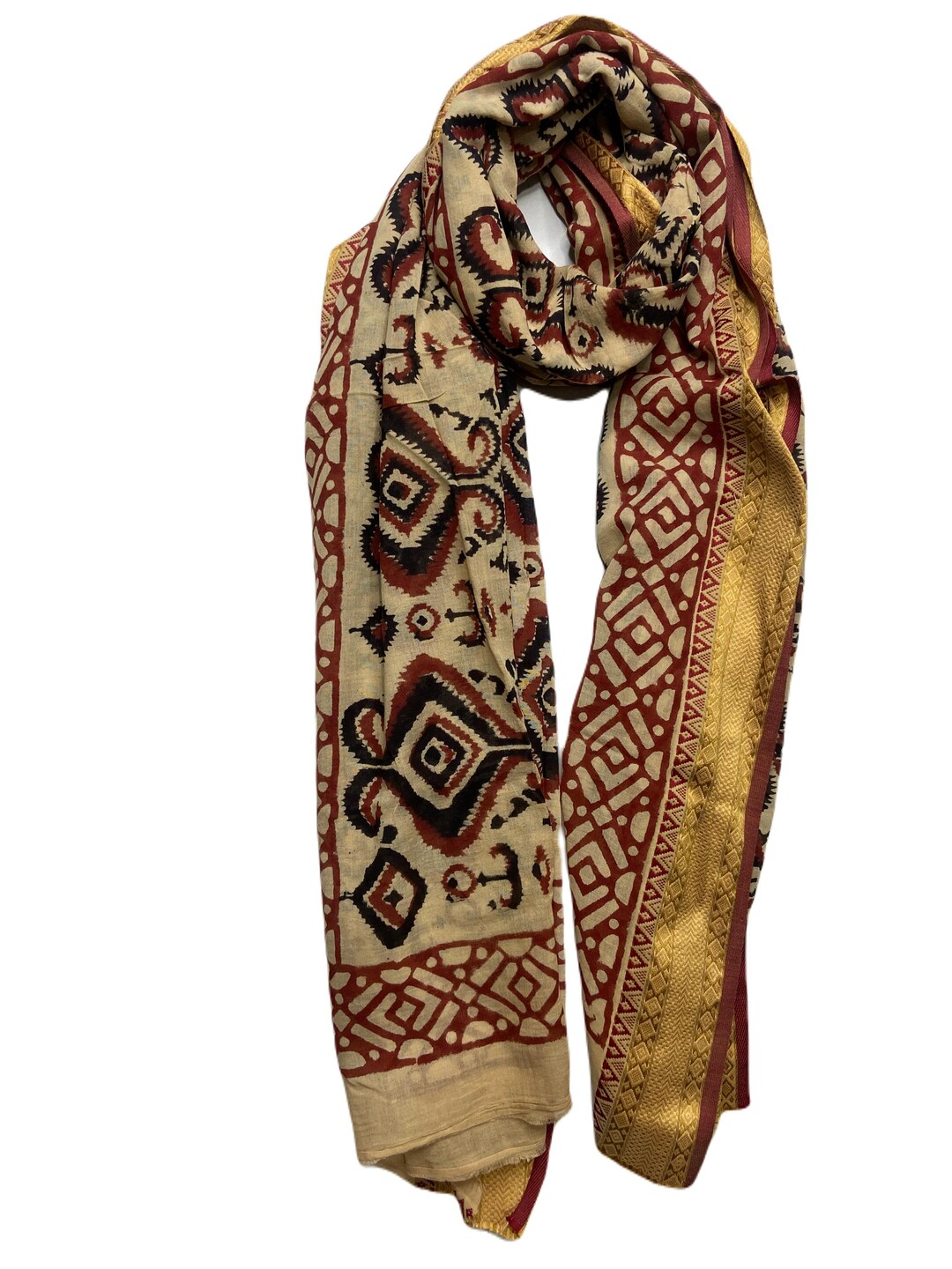 Golden Border Cotton Hand Block Print Sarongs, Beach Wraps, & Chic ...