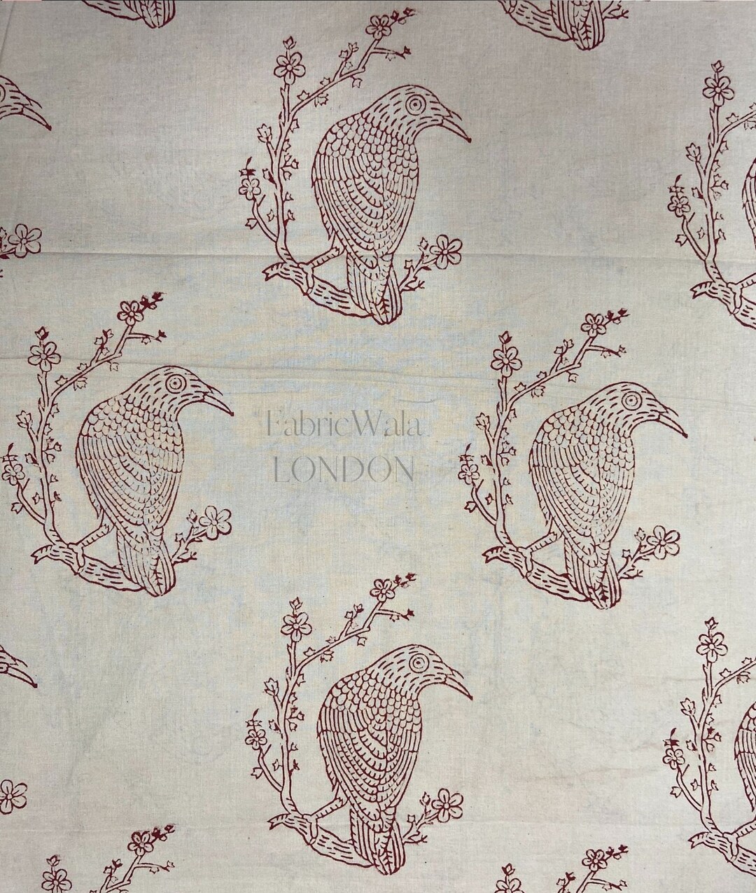 Red Bird Pattern in Coffee Background Hand Block Print 100% Cotton ...