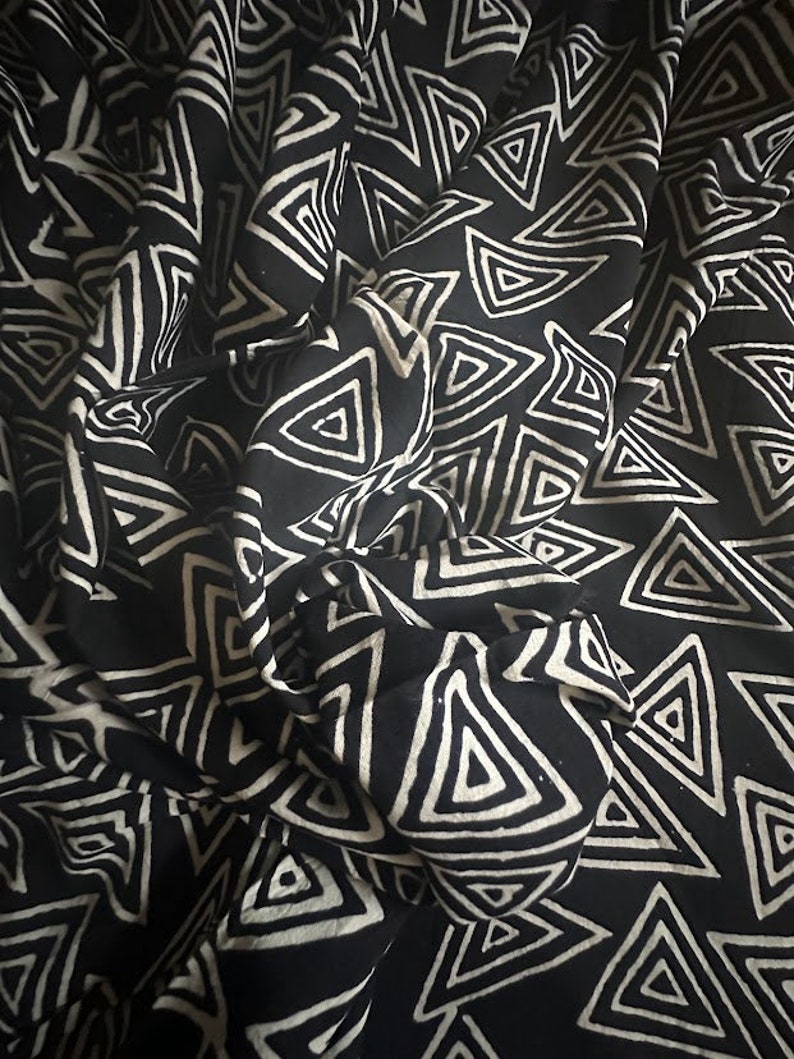 Jet Black Triangle Shape Hand Block Printed 100% Cotton Fabric ...