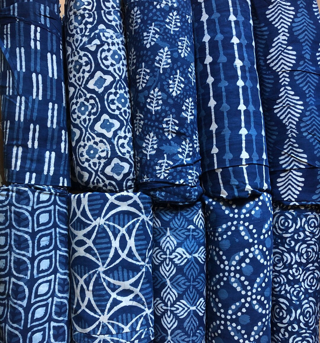 Indigo/dabu/blue Block Prints Fabric Hand Printed Indian Fabric Natural ...