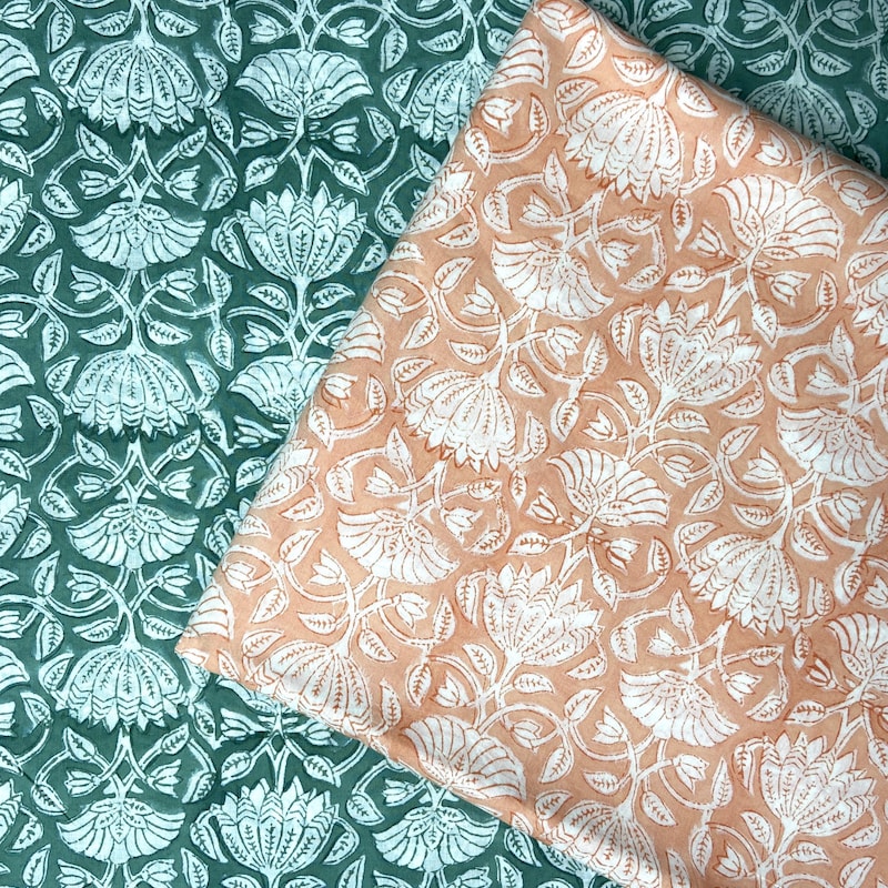 Green Block Print Fabric - Etsy