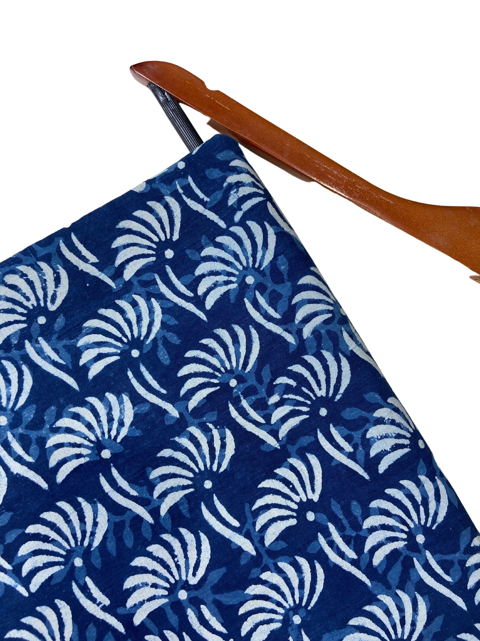 Blue Flower Leaf Fabric Indigo/dabu/ Block Print Fabric Hand Printed ...