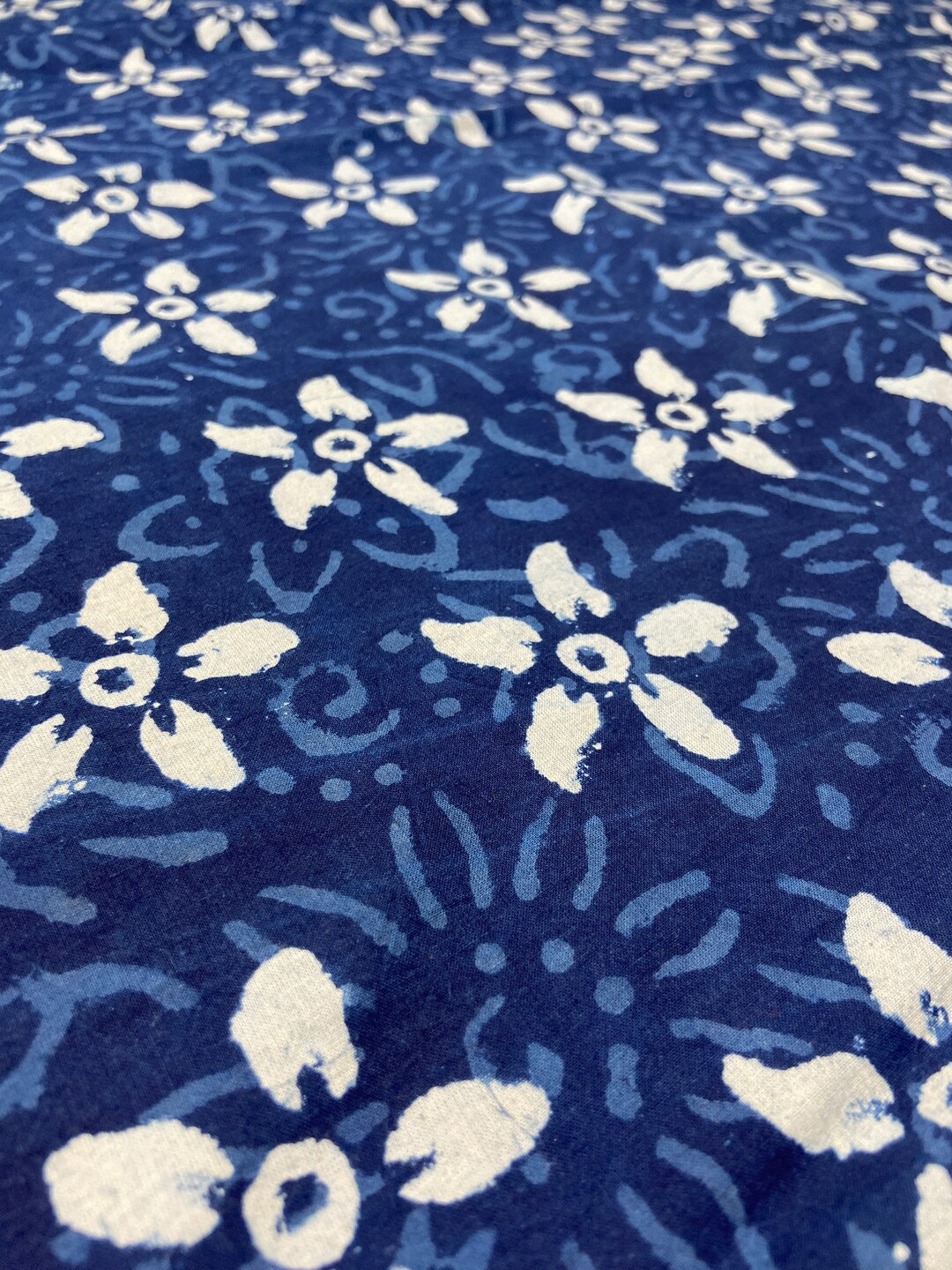 Flower Chakras Blue Indigo/dabu/blue Block Print Fabric Hand Printed ...