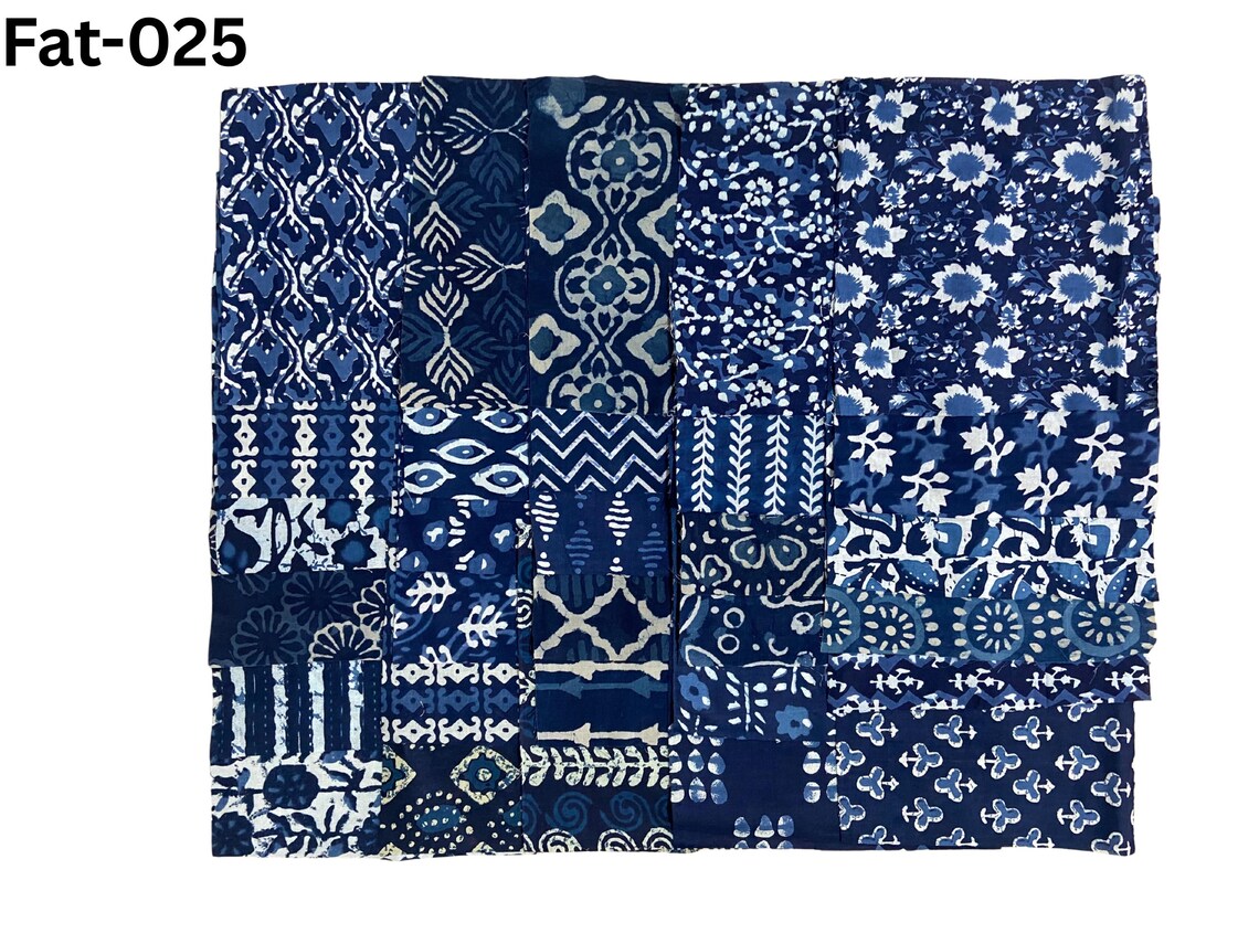Indigo Cotton Fat Quarters 30 Pieces Indian Hand Block Printed Patch ...