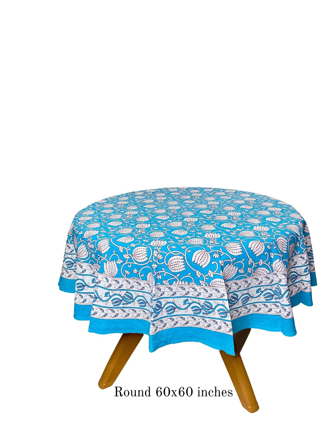 Round Nature Inspired Sky Blue Lotus Bordered Table Topper, Indian ...