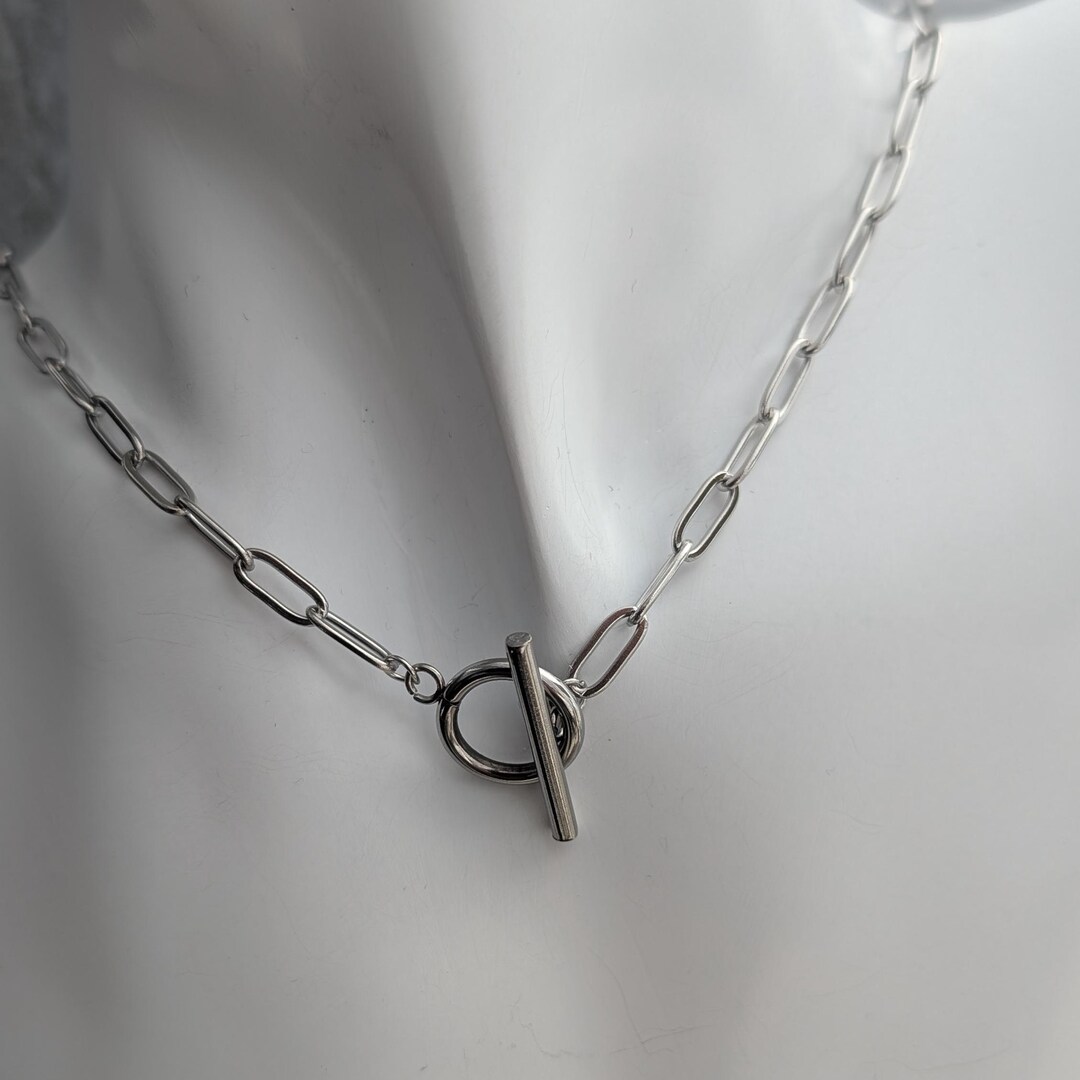 Chunky T Bar Paperclip Link Necklace, Stainless Steel Necklace 18 ...