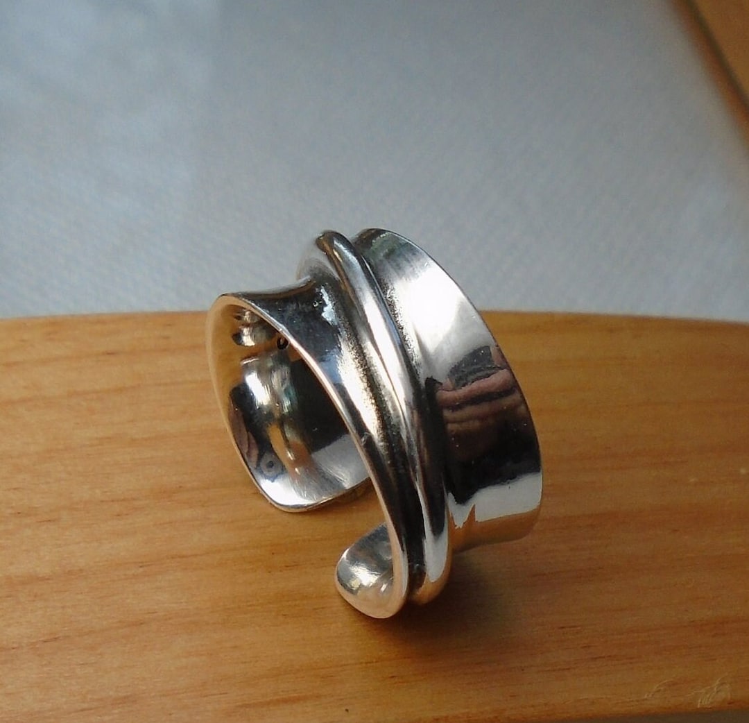 Chunky Silver Ring, Sterling Silver Plated Ring for Women, Adjustable ...