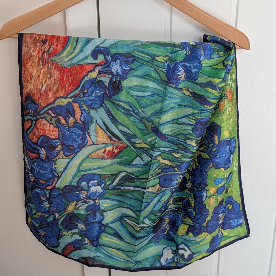 Van Gogh Scarf Small Neck Hair Tie, Blue Irises Silk Square Scarf ...