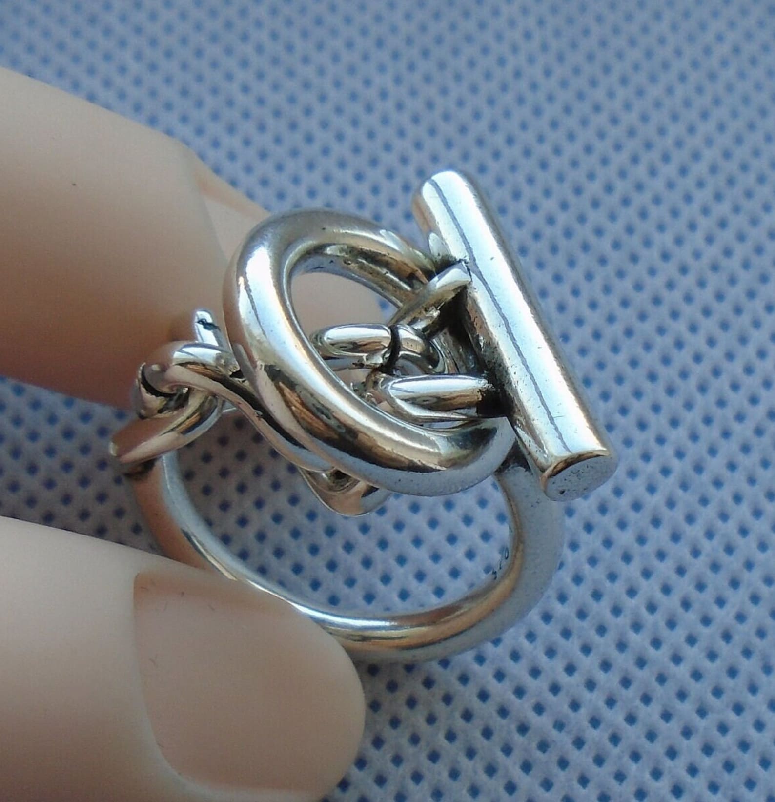 Chunky Chain T Bar Toggle Ring Sterling Silver Plated, L-N Adjustable ...