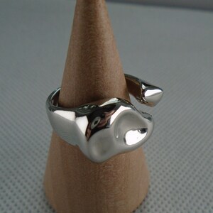 Chunky Irregular Abstract Blob Ring Molten Liquid Metal Drip Silver ...
