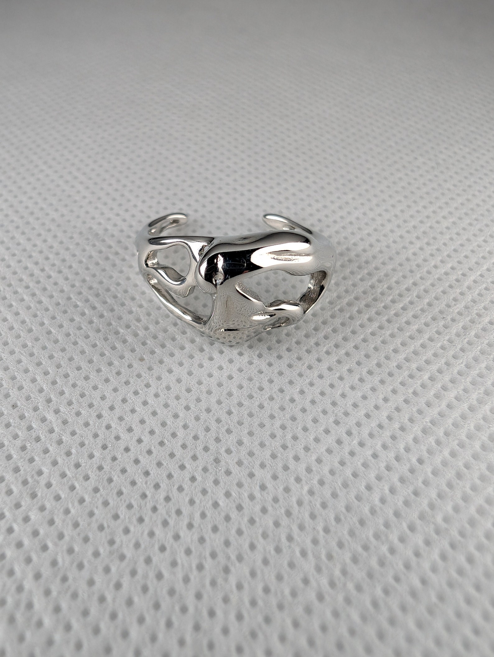 Chunky Irregular Abstract Molten Liquid Metal Blob Ring for Women ...