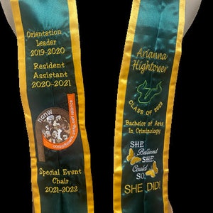 Satin Grad Stole / Custom Embroidered Grad Stole/ Graduation / Custom ...