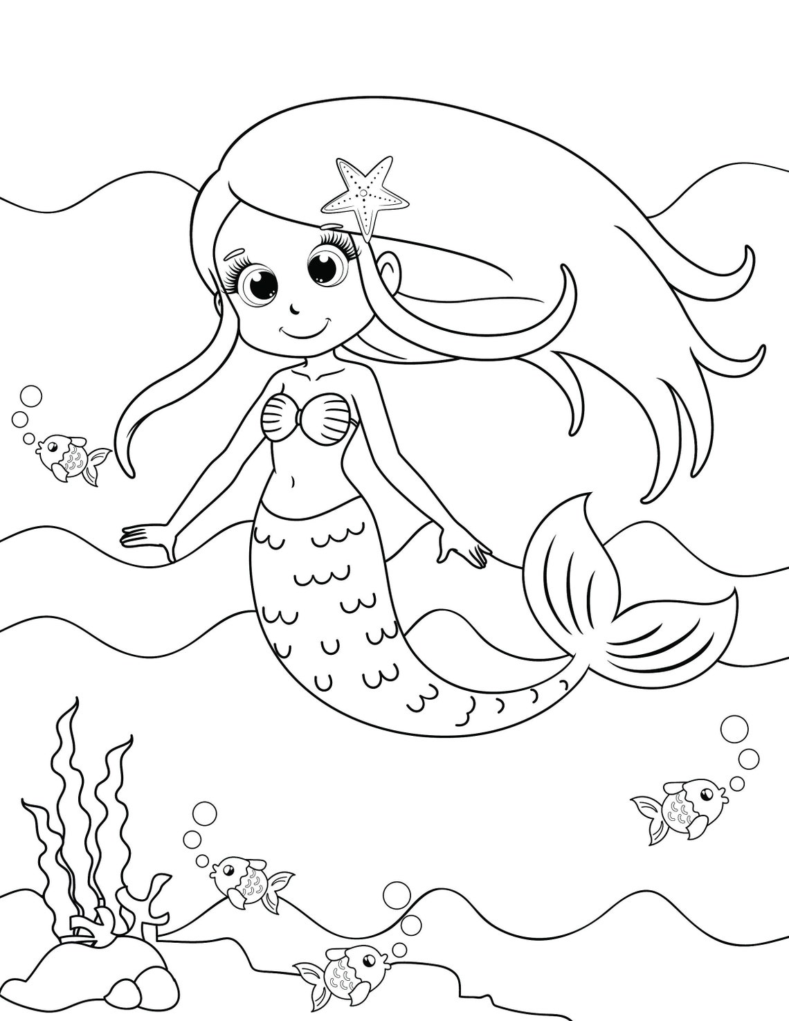 Mermaid Coloring Pages - 4 Digital Coloring Pages - Printables - Etsy