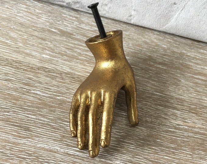 Large Golden Hand Vintage Gold Brass Door Knobs Cabinet - Etsy