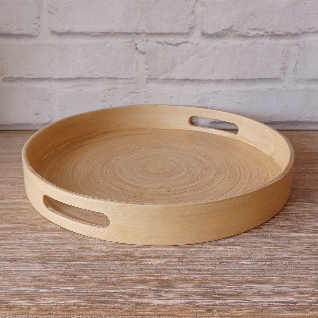 Round Bamboo Serving Tea Drinks Dinner Tray With Handles Boho - Etsy