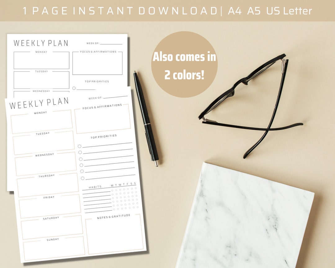 Weekly Planner Printable, Work From Home, SAHM, Instant Download, A4 ...