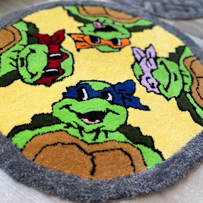 Handmade Cartoon Turtles Rug: Hero Turtles Gaming Room Decor - Etsy