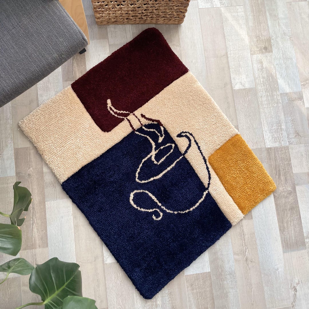Coffee Cup Rug – Handmade Tufted Kitchen Mat – Ready to Ship Small Area ...