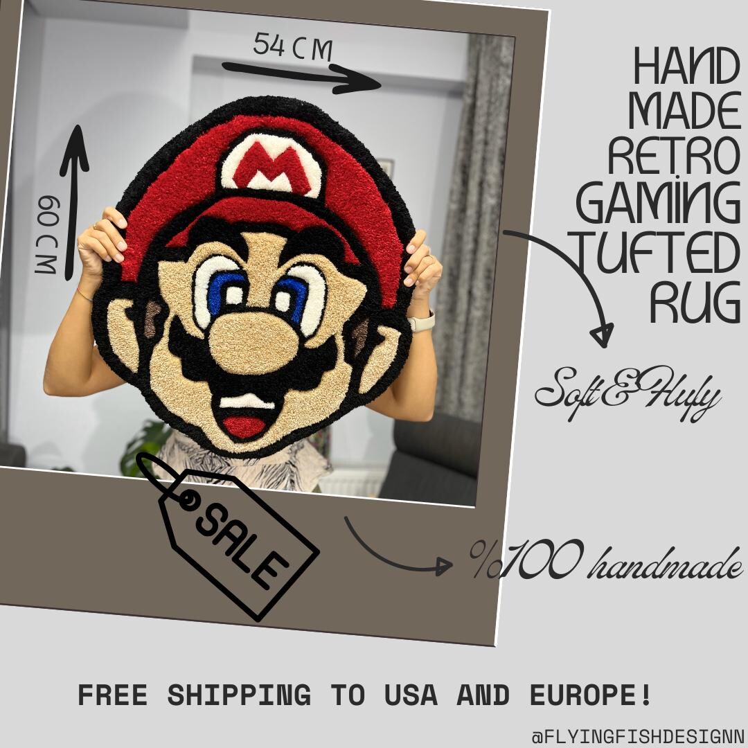 Handmade Tufted Rug, Retro Game Inspired Rug, Fun Gamer Floor Mat ...