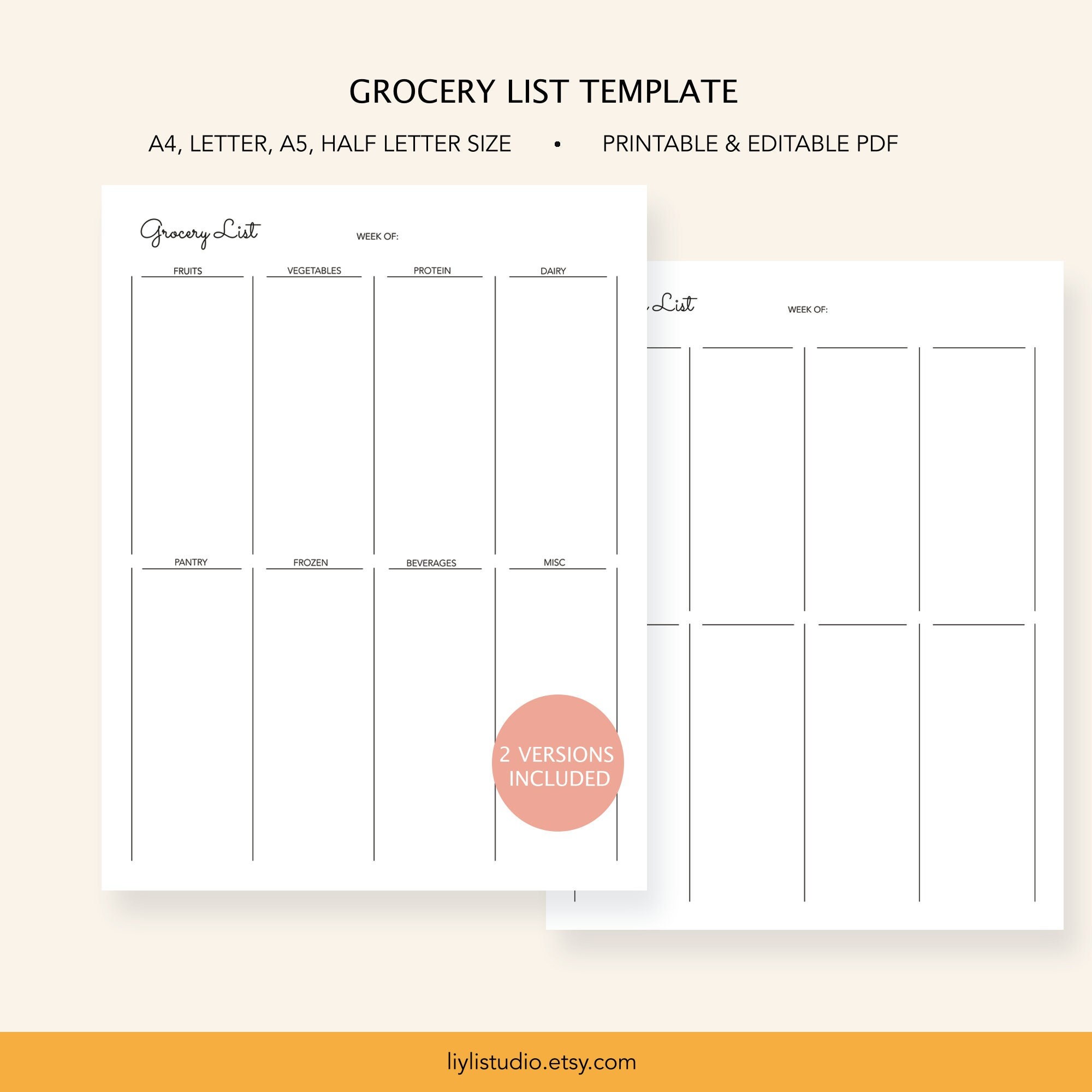 Grocery List, Printable, Editable PDF, Minimalist Grocery List Template ...