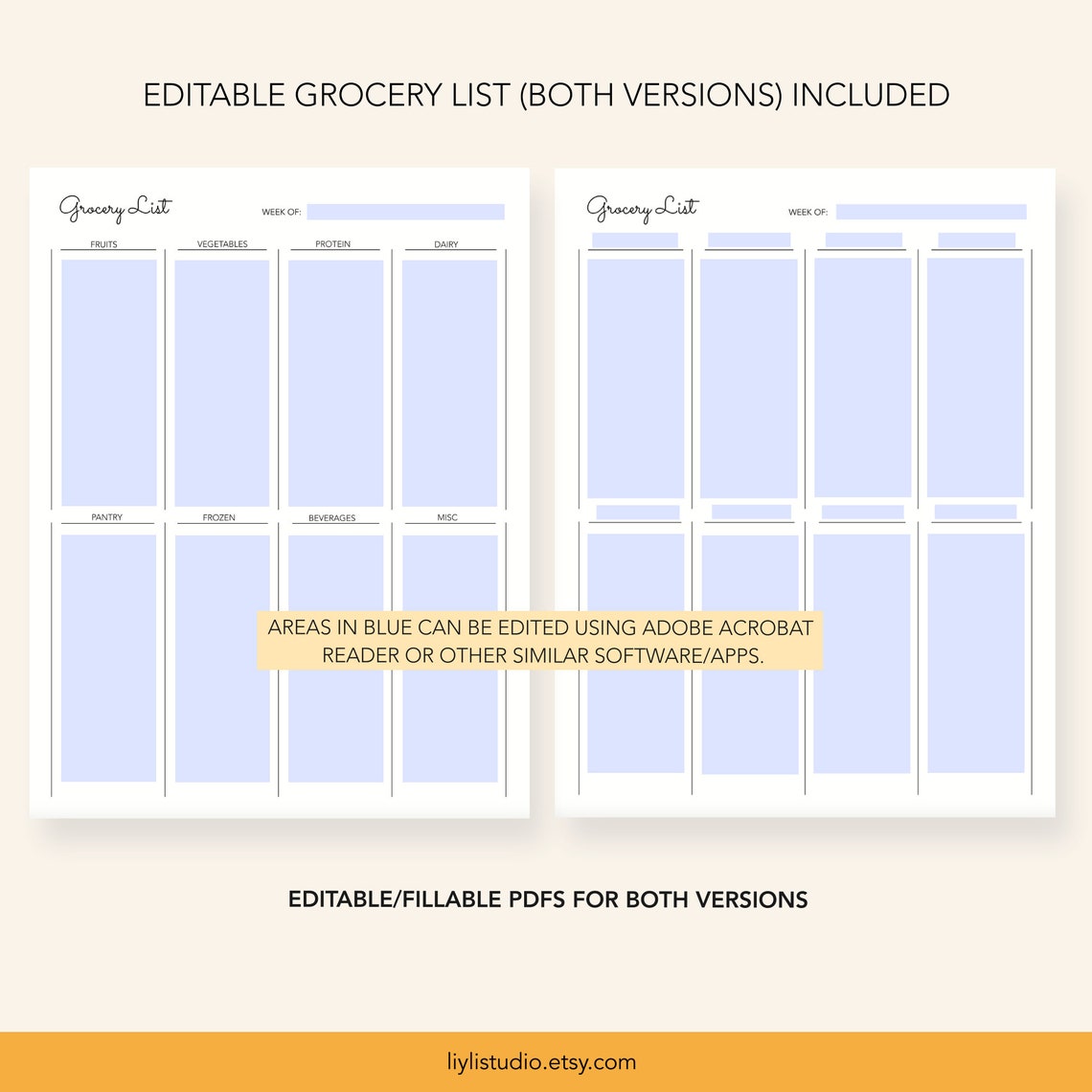 Lista della spesa, Stampabile, PDF modificabile, Modello minimalista ...