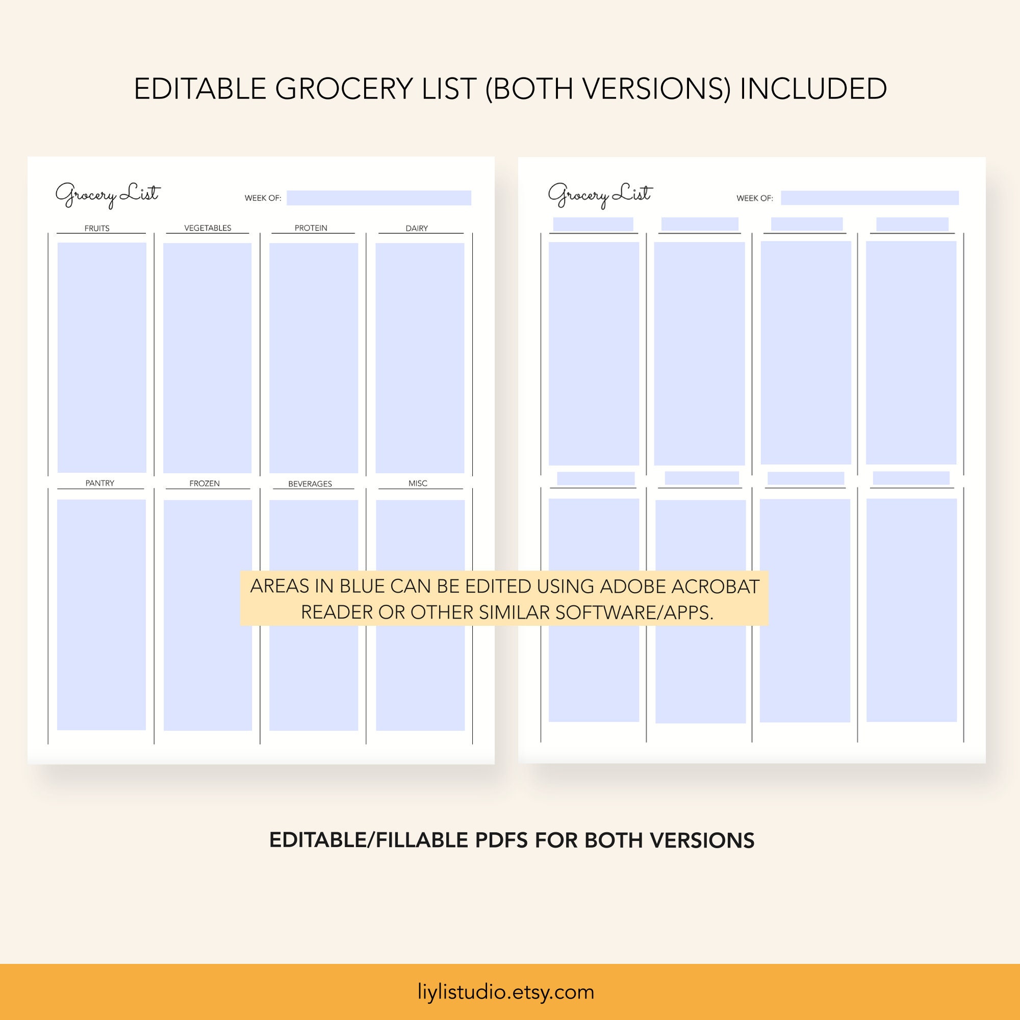 Grocery List, Printable, Editable PDF, Minimalist Grocery List Template ...