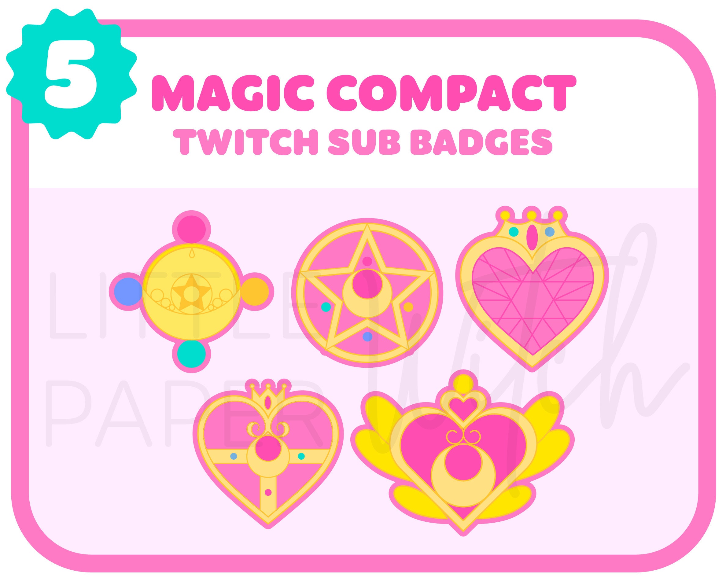 5 TWITCH SUB BADGES Magic Moon Compact Sub Badges Twitch Streamer ...