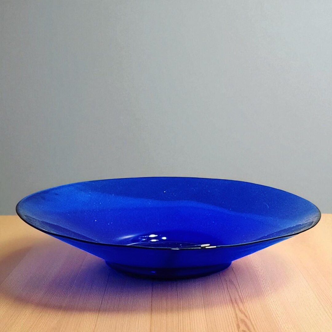 Large 13" Cobalt Blue Glass Round Platter Shallow Bowl - Etsy