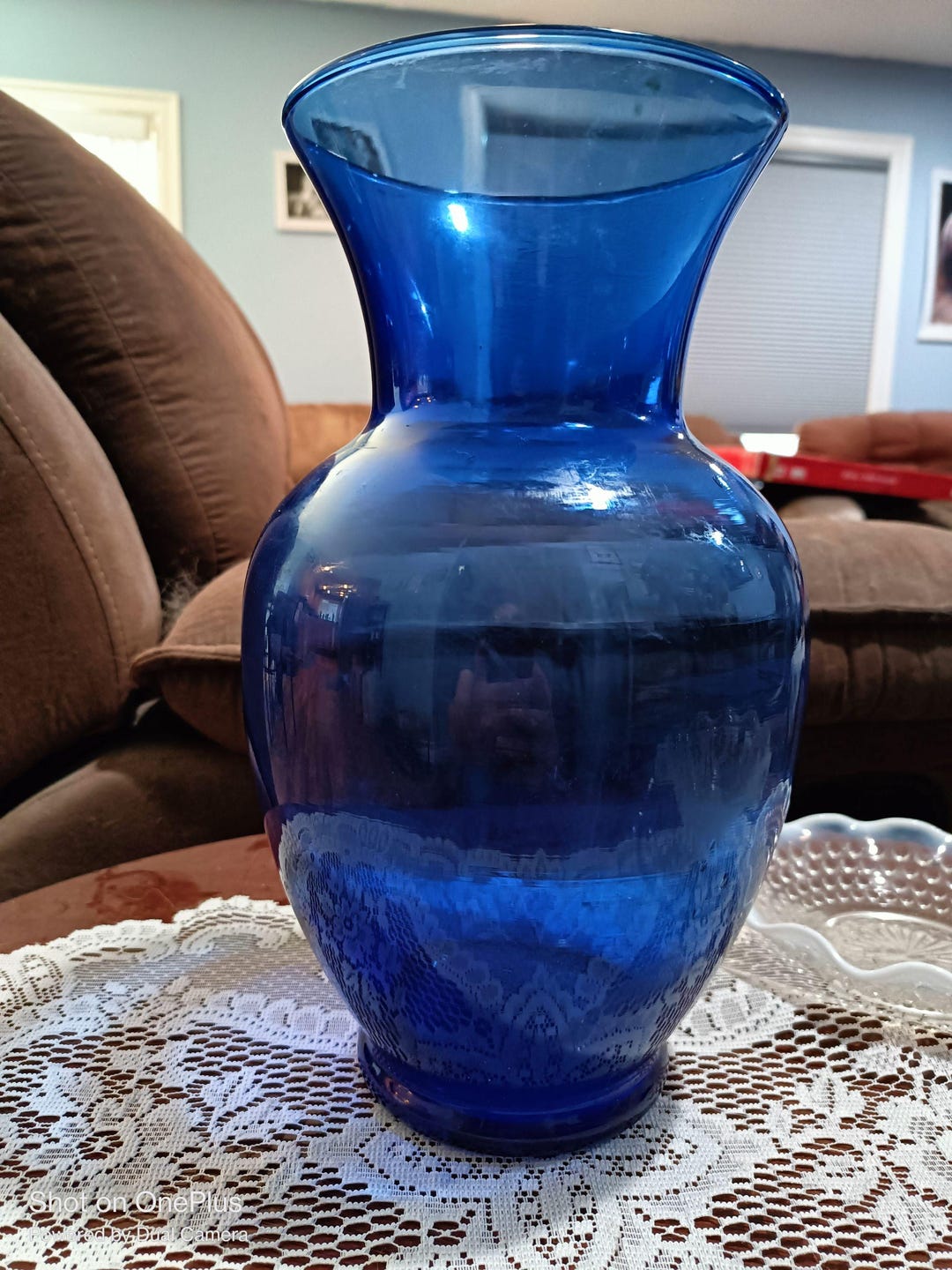 Large Cobalt Blue Glass Vase Wide Mouth Etsy