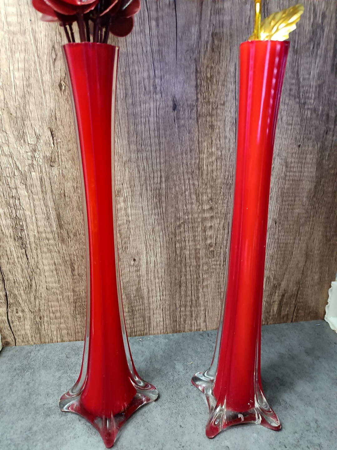 Two Candy Red Glass Bud Vases - Etsy
